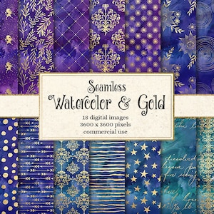 Watercolor and Gold Digital Paper, Seamless Gold Foil Watercolour ...