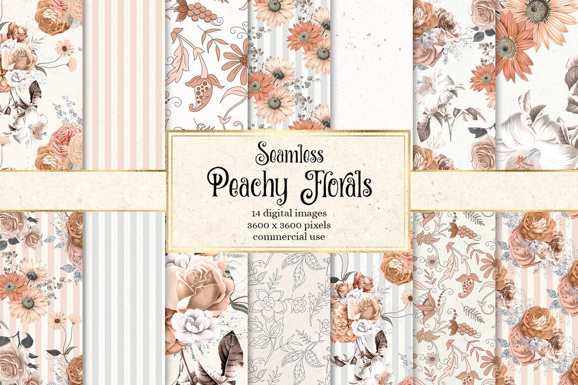 Peachy Floral Digital Paper Seamless Backgrounds With Peach | Etsy