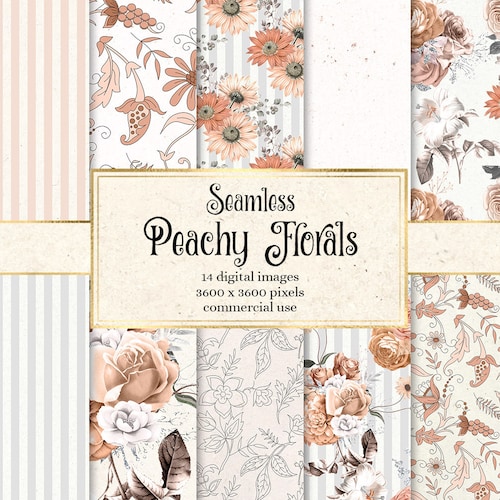 Peachy Floral Digital Paper Seamless Backgrounds With Peach | Etsy