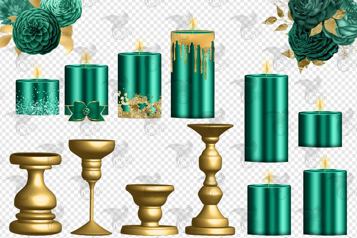 Teal and Gold Candles Clip Art – Digital Graphics (PNG) - Etsy