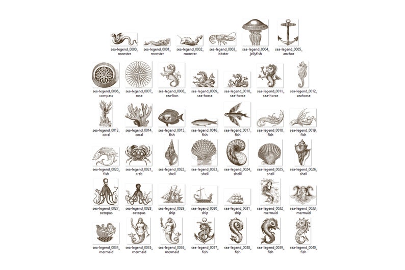 Vintage Nautical Clipart, Legends of the Sea, Ocean Animals (PNG) - Etsy UK