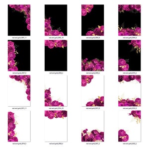 5x7 Hot Pink and Gold Floral Overlays for Invitations, Planners ...