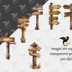 Watercolor Wooden Signs Clipart - Rustic Wood Sign Posts in PNG Format ...
