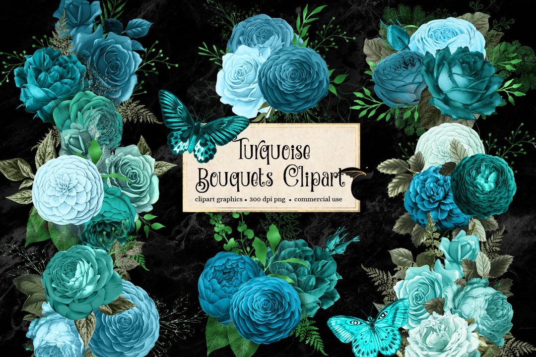 Turquoise Bouquets Floral Clip Art, Digital Instant Download Painted ...