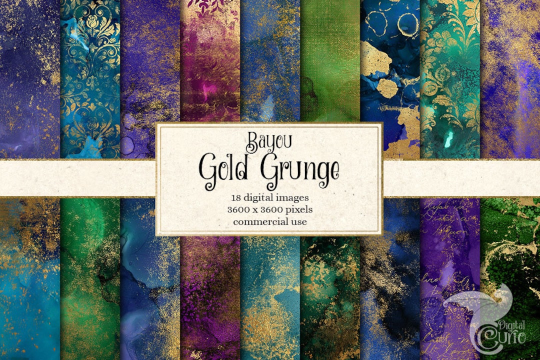 Bayou Gold Grunge Digital Paper, Purple and Gold Watercolor Textures ...