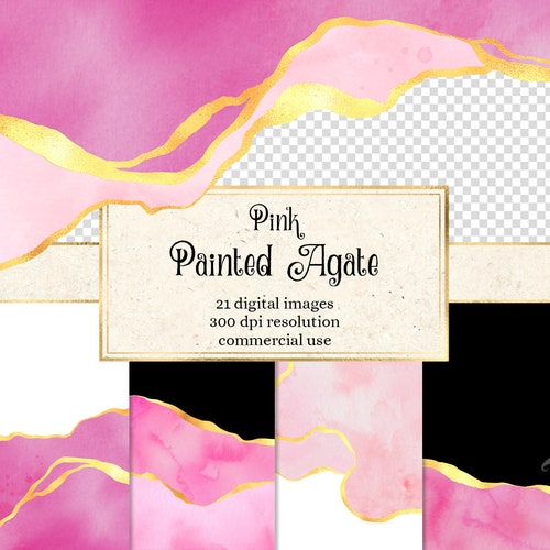 White and Rose Gold Agate Borders Digital Watercolor Geode - Etsy