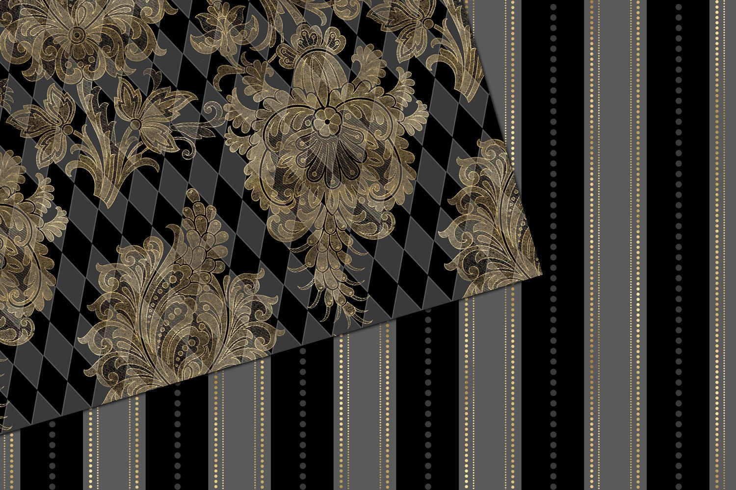 Black and Gold Digital Paper, Seamless Foil Backgrounds (digital ...