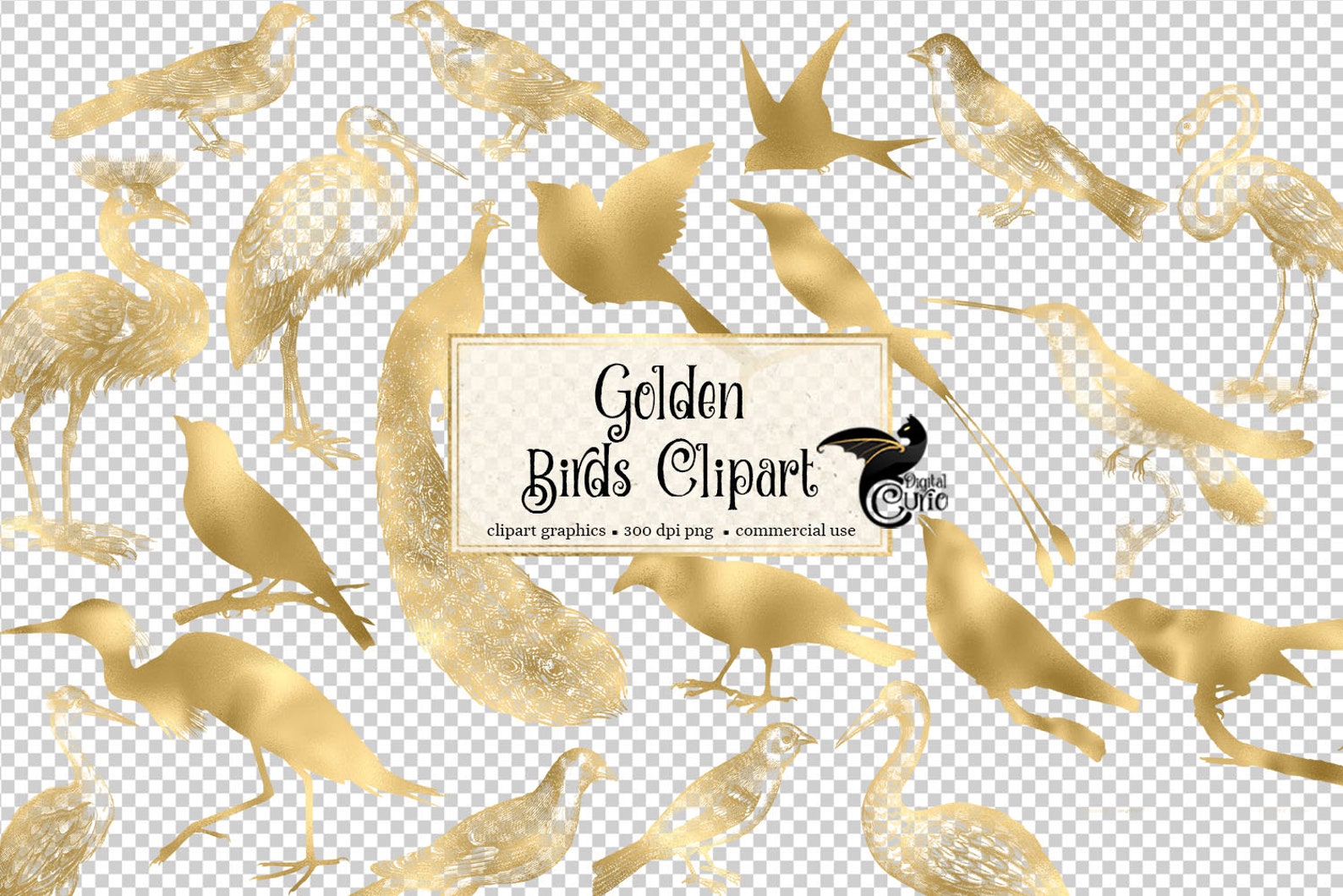 Golden Birds Clipart Gold Foil Vintage Bird Silhouettes in - Etsy