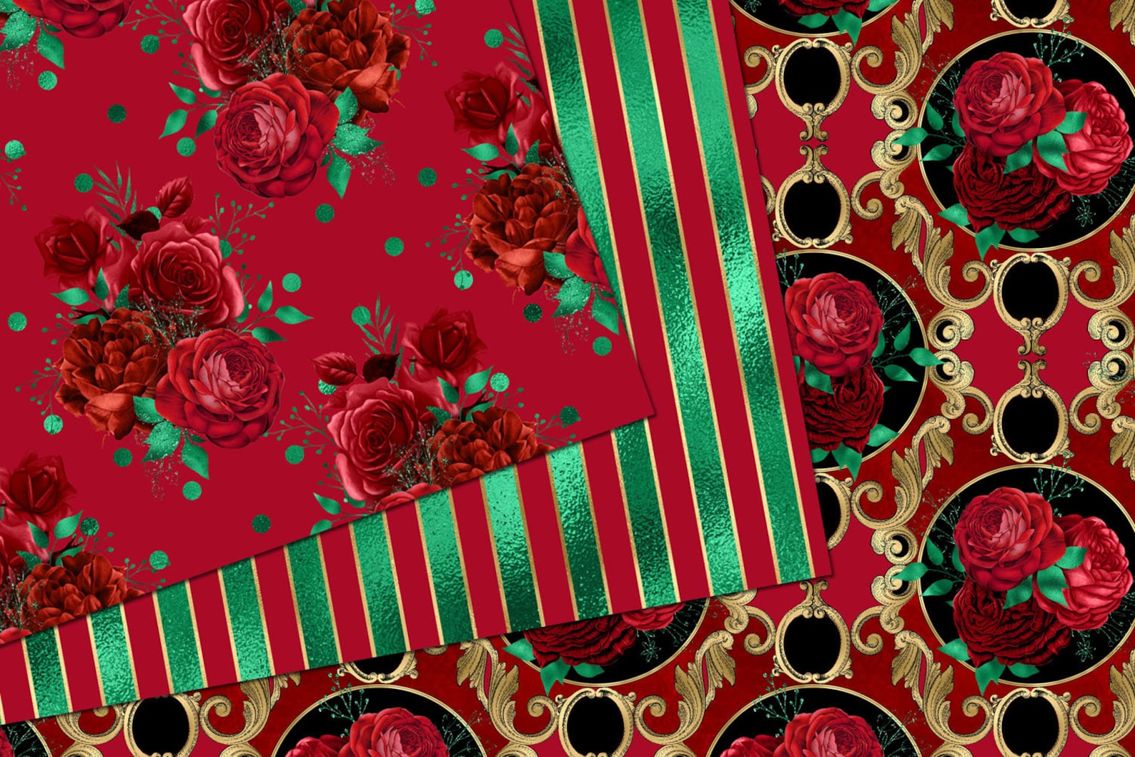 Red and Green Floral Digital Paper Seamless Christmas Flower - Etsy