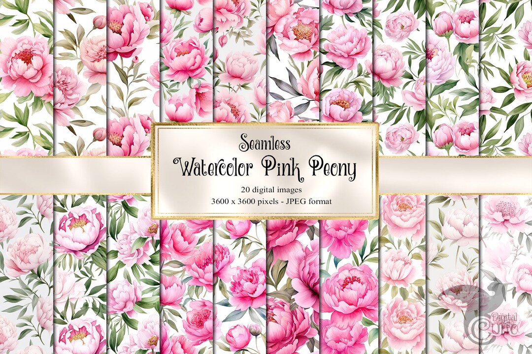 Watercolor Pink Peony Digital Paper, Floral Peonies Seamless Printable ...