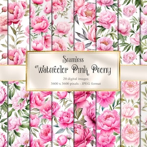 Watercolor Pink Peony Digital Paper, Floral Peonies Seamless Printable ...