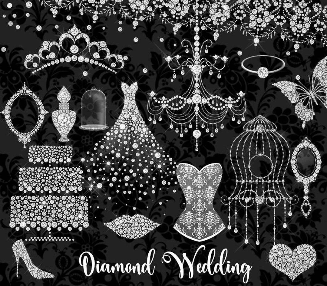 Diamond Wedding Clipart, Rhinestone Glitter Graphics (digital Download ...