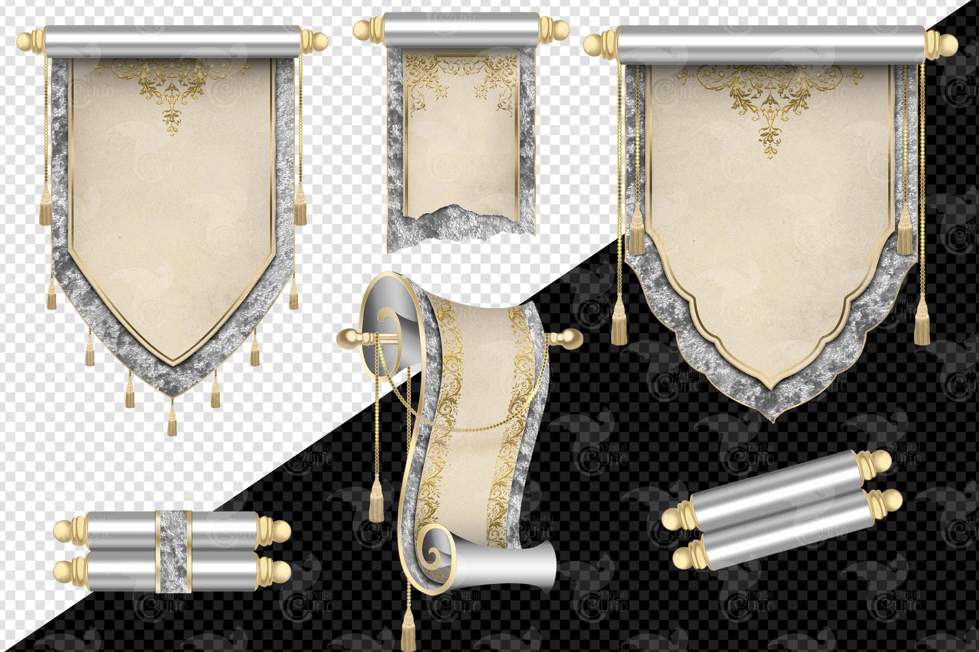 Silver Scrolls Clipart - Fantasy Tapestry Designs (digital Download) - Etsy