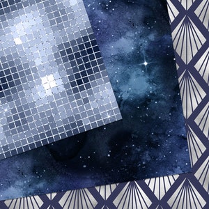 Navy and Silver Digital Scrapbooking Kit, Clipart and Seamless Digital ...