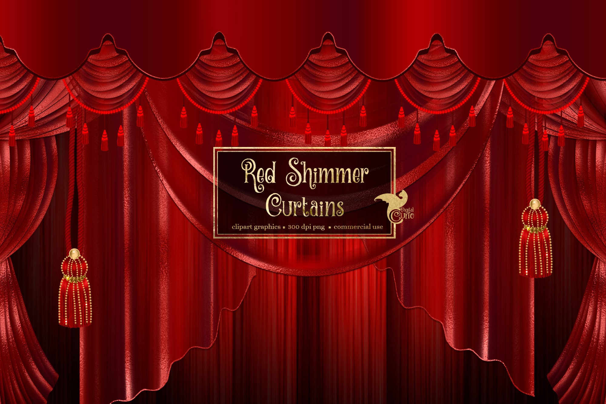 Red Shimmer Curtains Clipart Digital Red Curtain Backdrop - Etsy UK