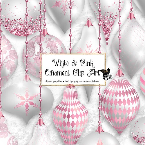 Hot Pink and Gold Christmas Ornaments Clipart Digital Glitter - Etsy