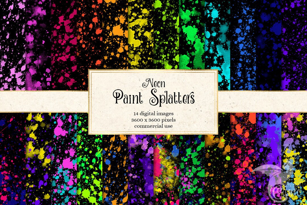 Neon Paint Splatters Digital Paper, Printable Scrapbook Paper ...