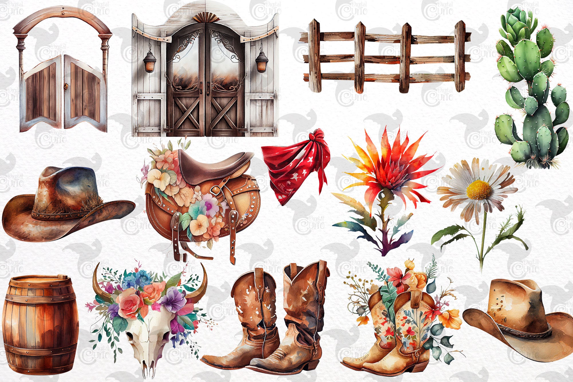 Watercolor Western Clipart Texas Cowboy Ranch PNG Format - Etsy Canada