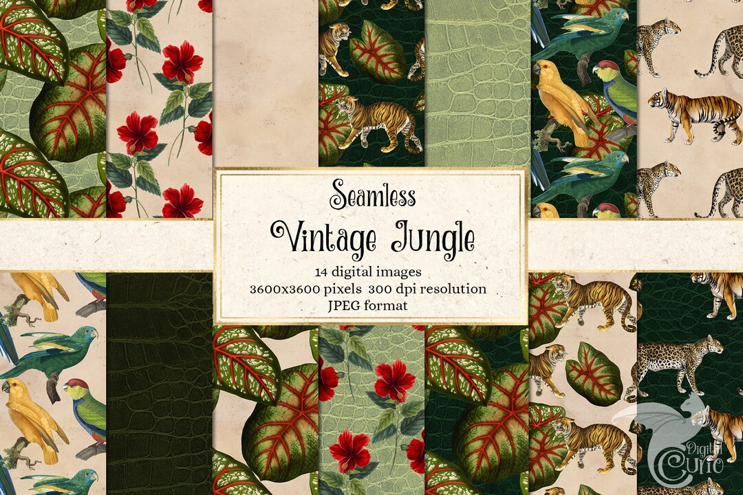 Vintage Jungle Animal Print Digital Paper, Seamless Safari Textures ...