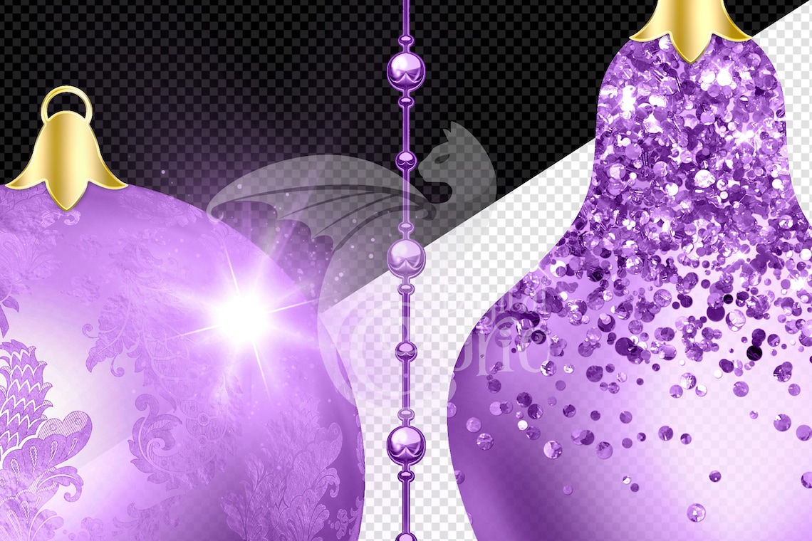 Purple Christmas Ornaments Clipart Digital Glitter Christmas - Etsy
