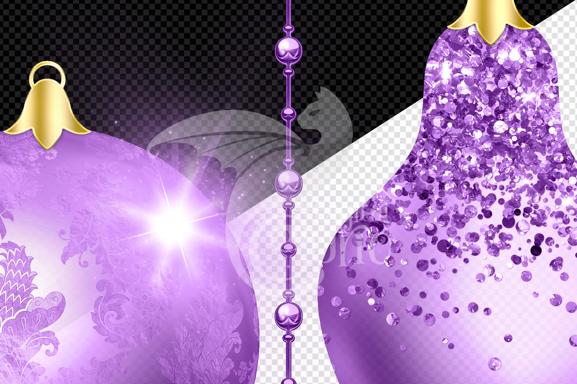 Purple Christmas Ornaments Clipart Digital Glitter Christmas - Etsy