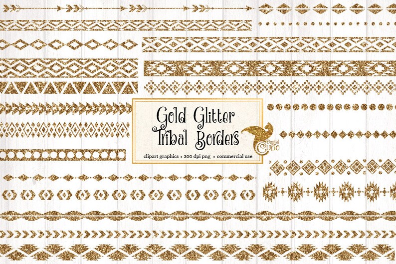 Gold Glitter Tribal Borders Clipart, Aztec Overlays (digital Download ...