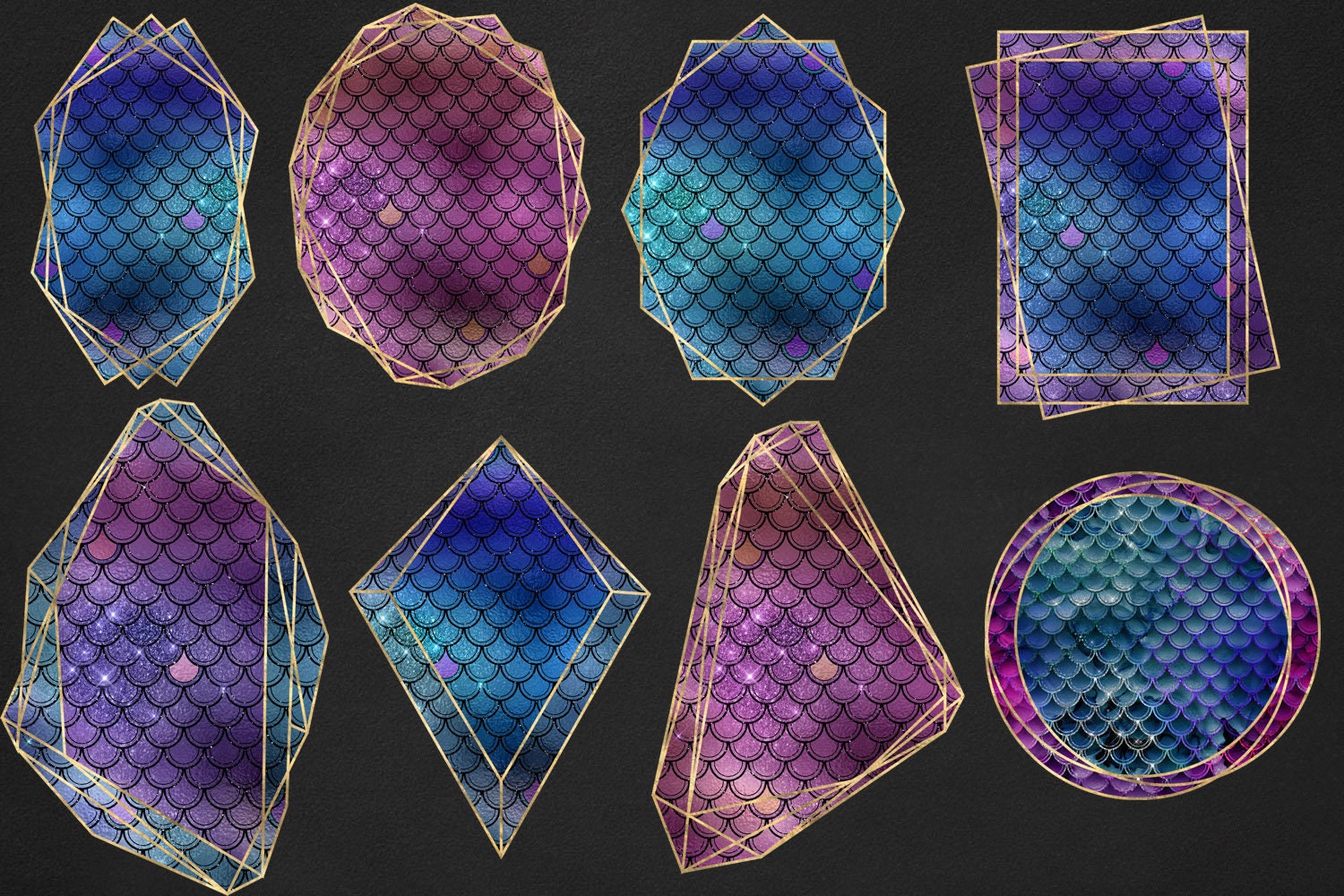 Mermaid Polygonal Frames Clipart geometric gold frames with | Etsy