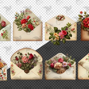Vintage Floral Envelope Clipart, Antique Valentine Illustrations ...