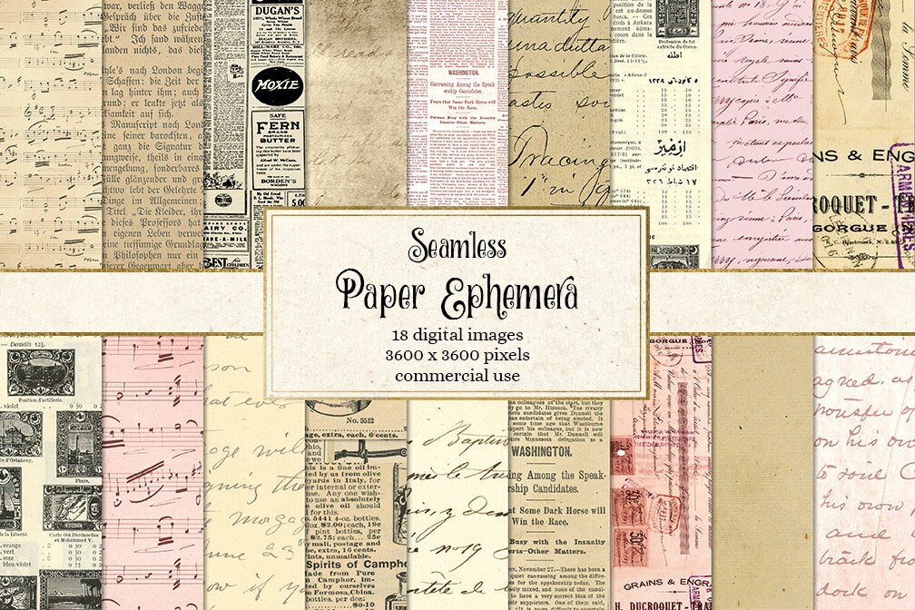 Paper Ephemera Digital Paper Seamless Vintage Antique Digital - Etsy