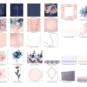 Blush and Navy Digital Scrapbooking Kit, Blush Pink Clipart, Digital ...