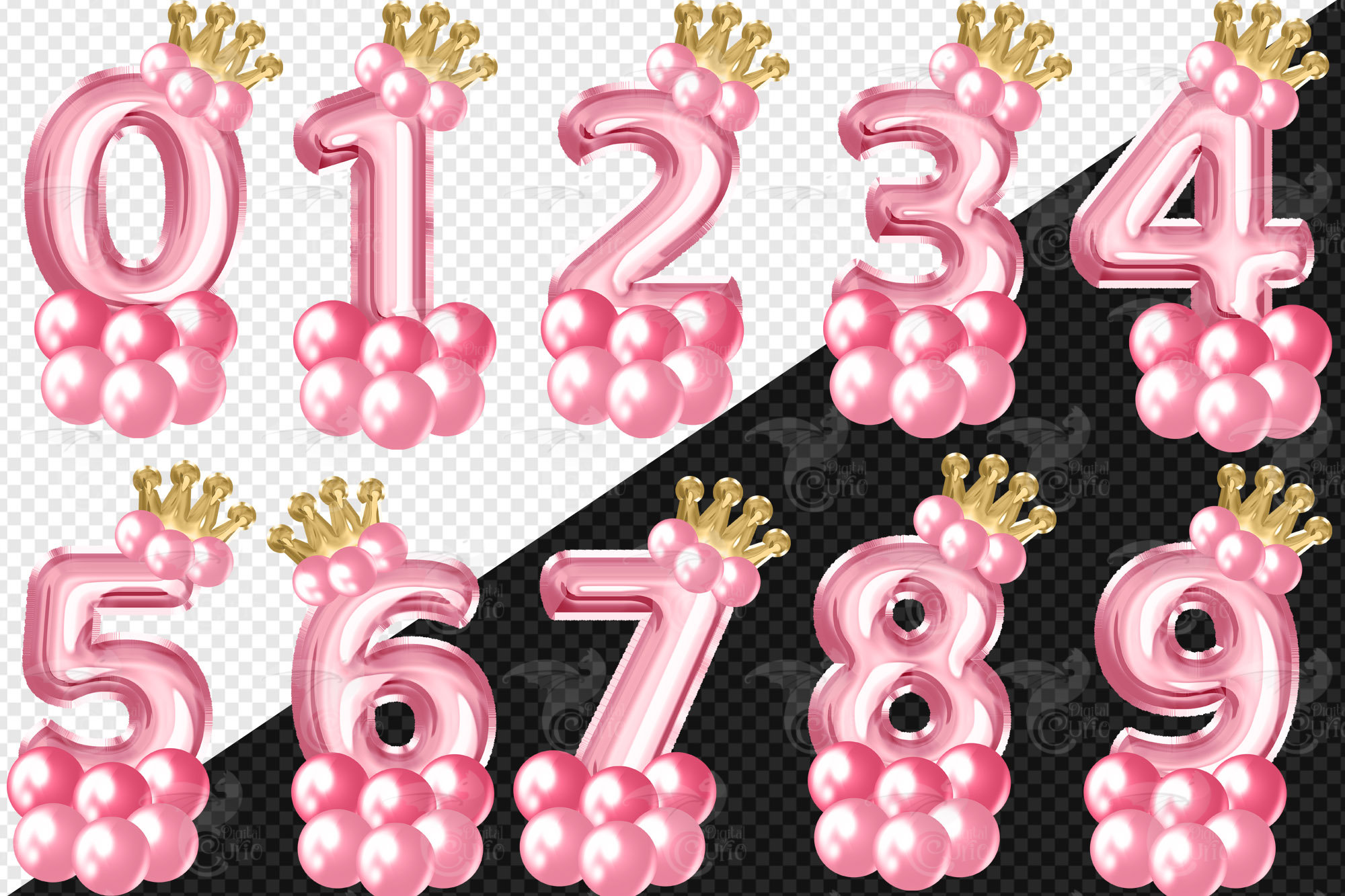Pink Royal Number Balloon Clip Art Digital Instant Download - Etsy