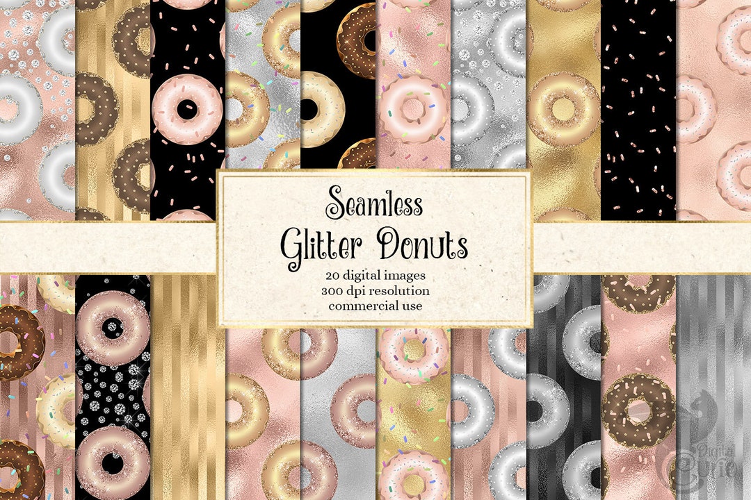Glitter Donut Digital Paper, Seamless Backgrounds With Glitter and Foil ...