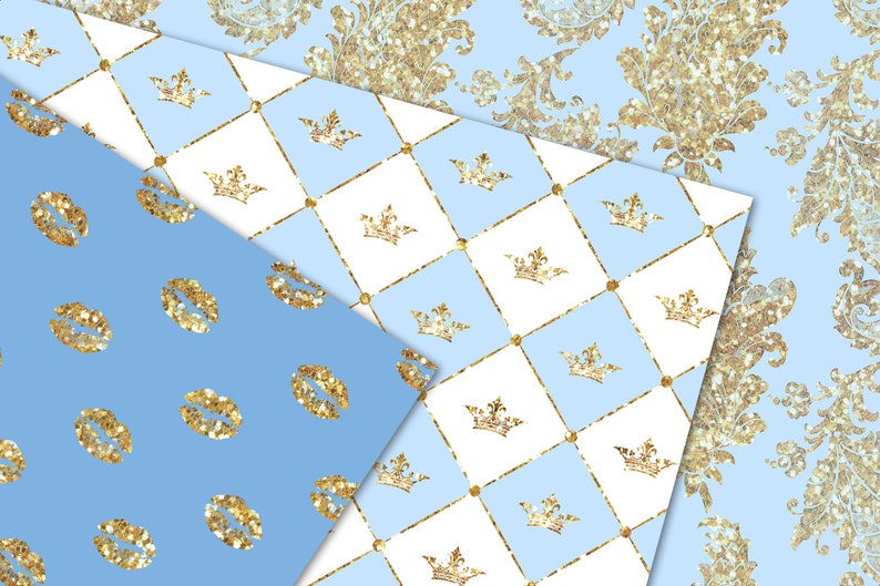 Blue and Gold Glitter Digital Paper, Seamless Scrapbook Patterns ...
