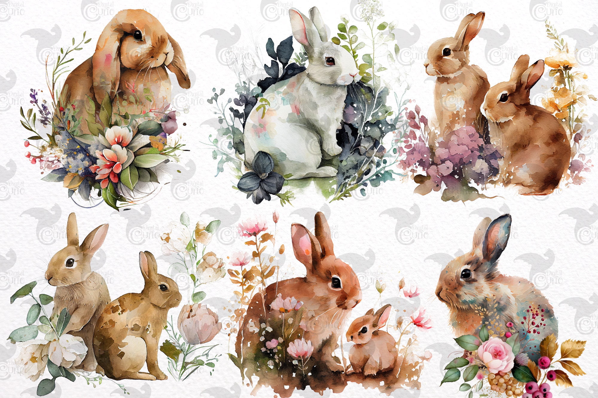 Watercolor Rabbits Clipart – Springtime Bunny PNG (digital Download) - Etsy