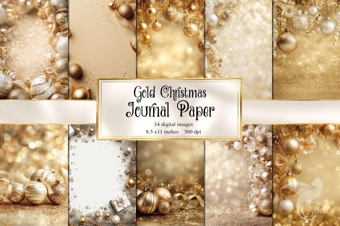 Gold Christmas Journal Paper, Winter Printable Backgrounds (digital ...