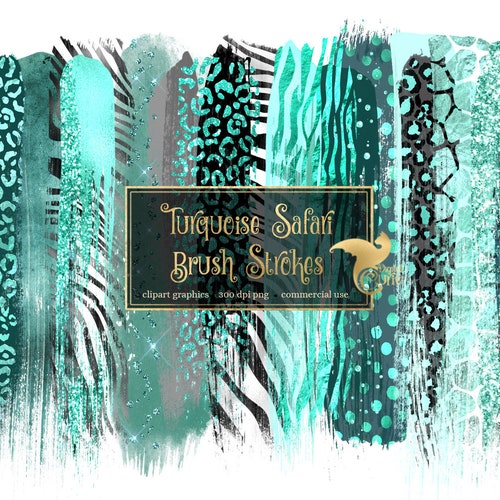 Turquoise Safari Brush Strokes Clipart With Aqua Glitter and - Etsy