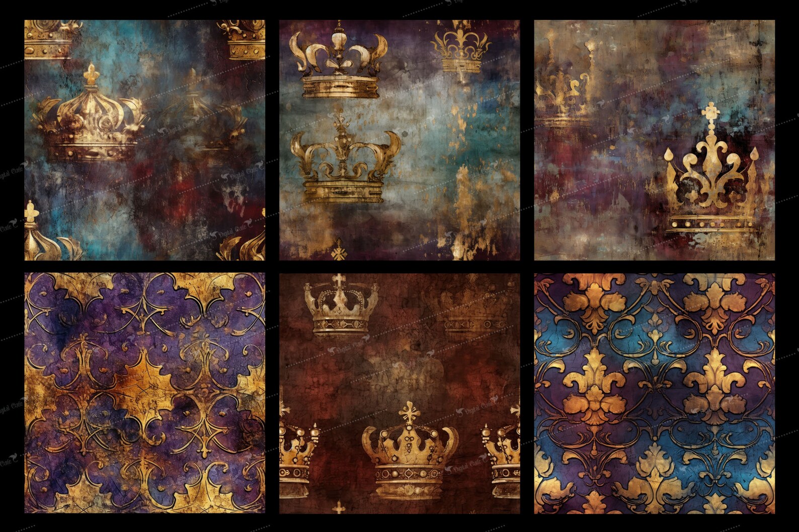 Vintage Royalty Digital Paper, Seamless Textures, Rustic Vintage ...