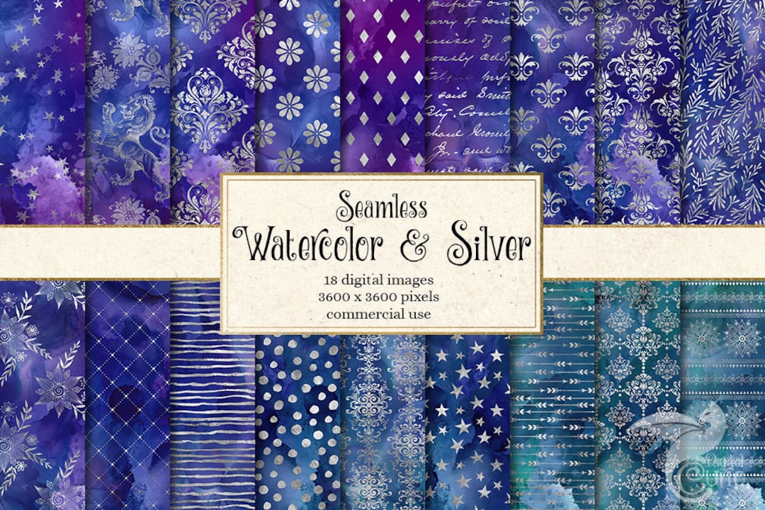 Watercolor Silver Digital Paper: Seamless Foil Scrapbook Backgrounds ...