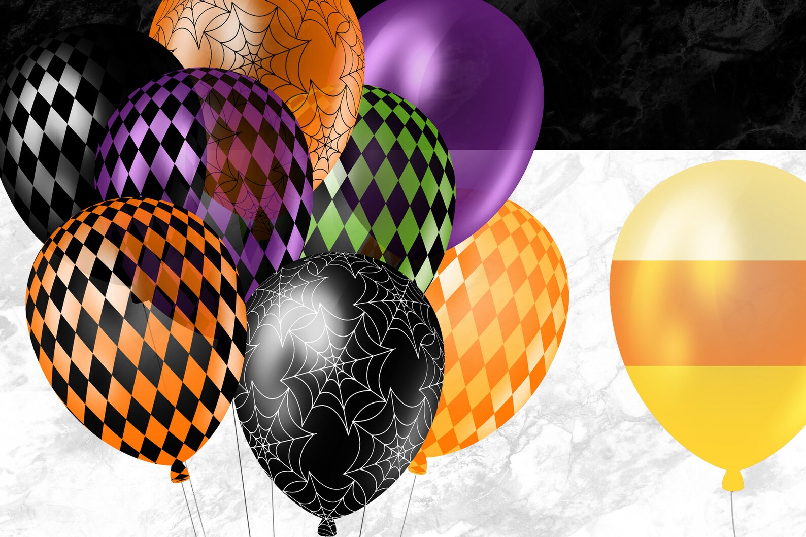 Halloween Balloons Clipart, Glitter Party Clipart in PNG Format Instant ...