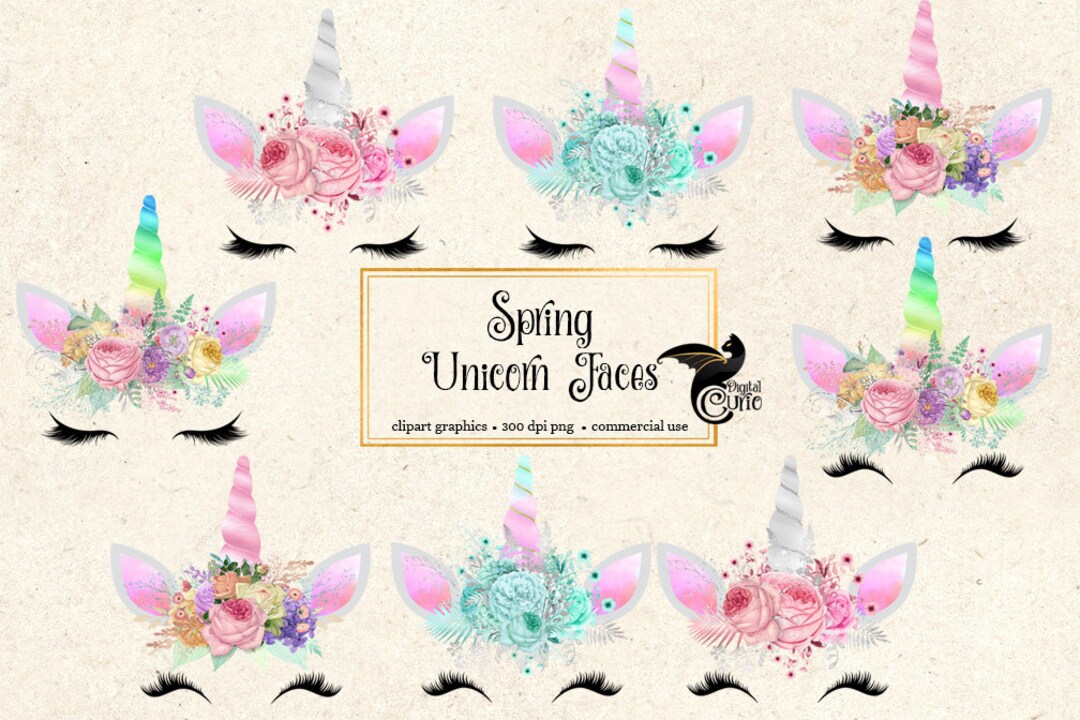 Spring Unicorn Clipart, Unicorn Faces, Rainbow, Pink and Rainbow ...