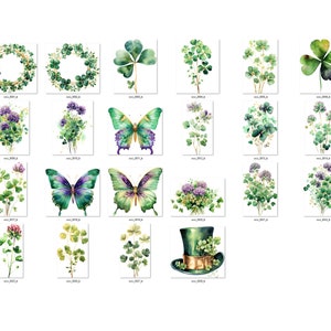Watercolor Clover Clipart - Floral Shamrock Wreaths PNG Format Instant ...