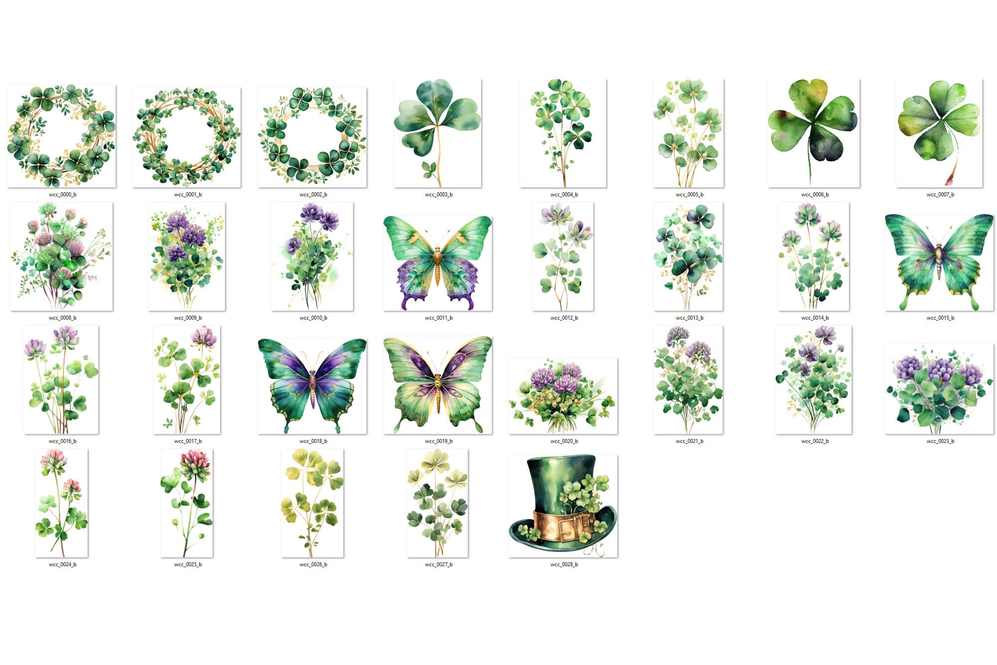 Watercolor Clover Clipart - Floral Shamrock Wreaths PNG Format Instant ...