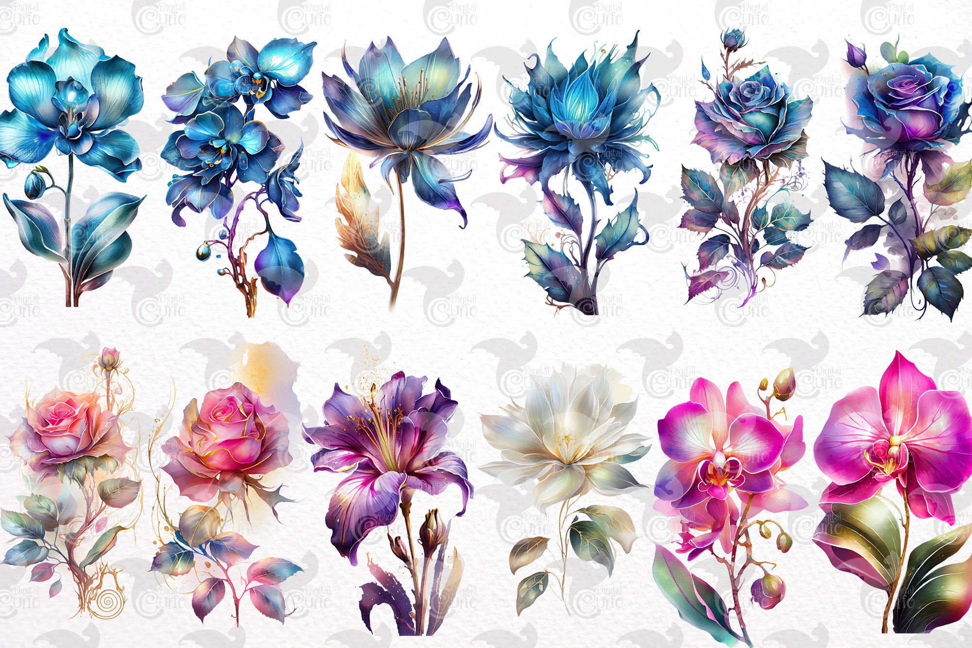 Watercolor Fantasy Flowers Clipart Floral Fantasy PNG Format - Etsy