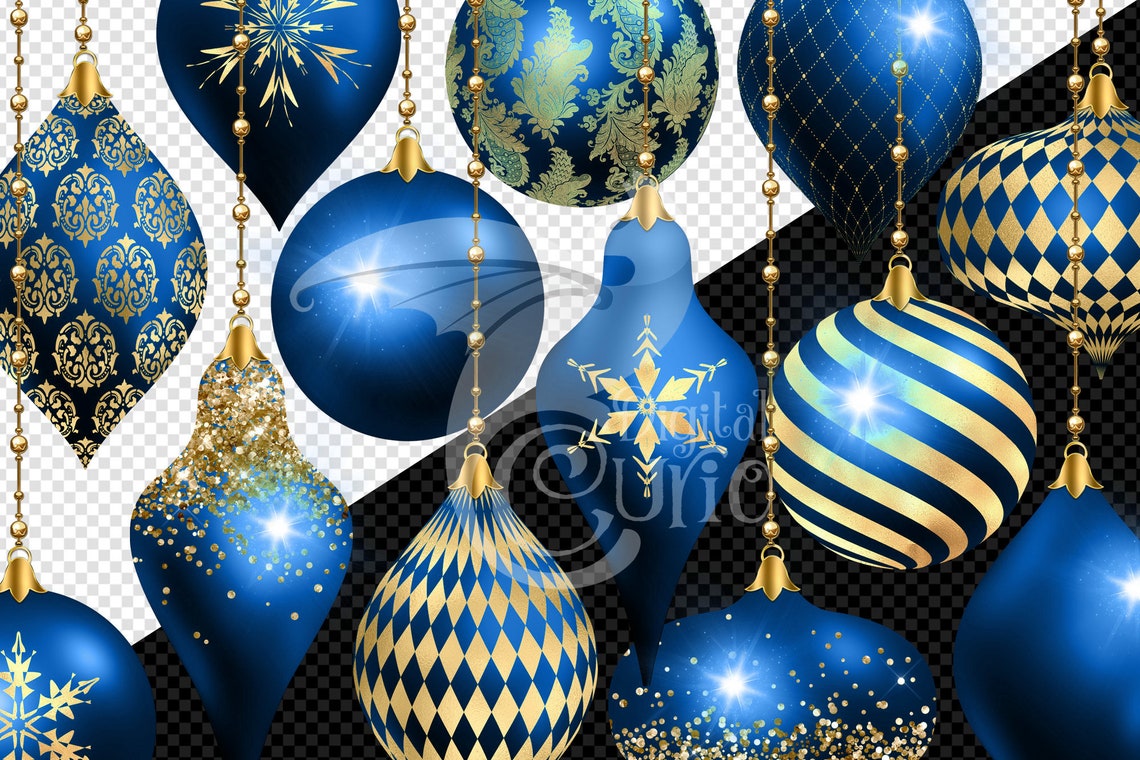 Royal Blue and Gold Christmas Ornaments Clipart Digital | Etsy