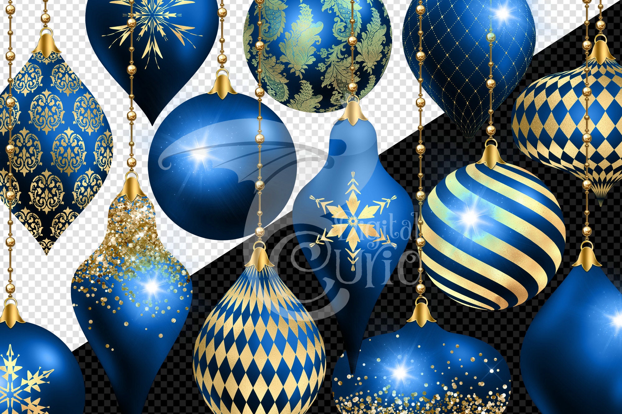Royal Blue and Gold Christmas Ornaments Clipart (digital Download) - Etsy