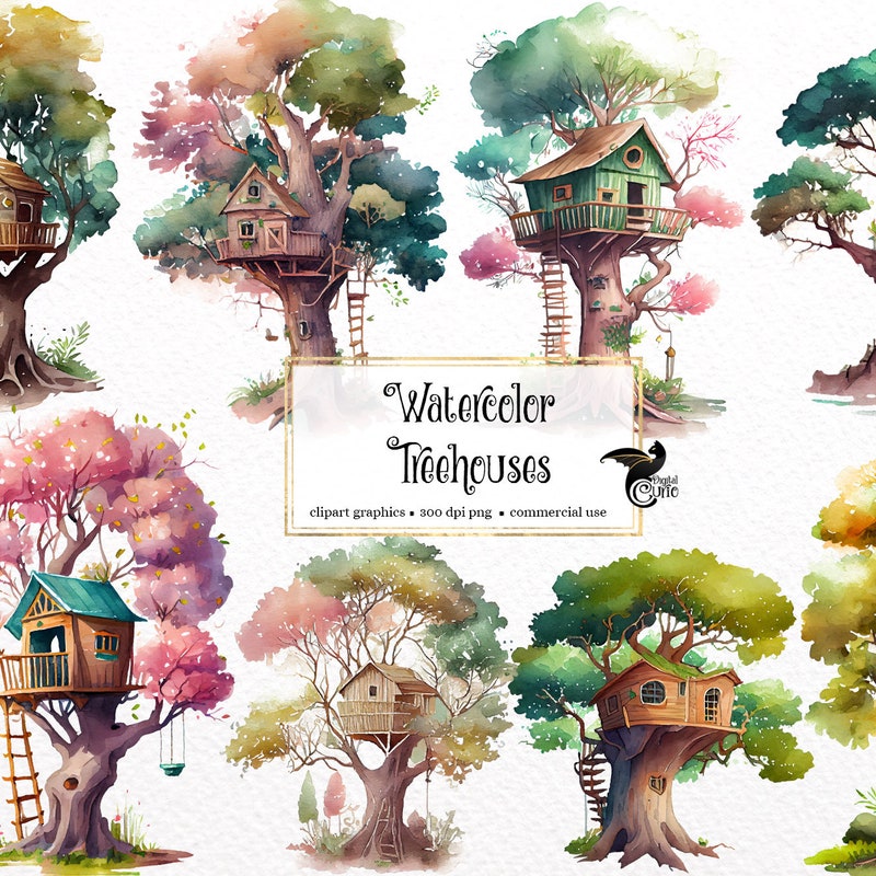 Watercolor Treehouse Clipart - Etsy
