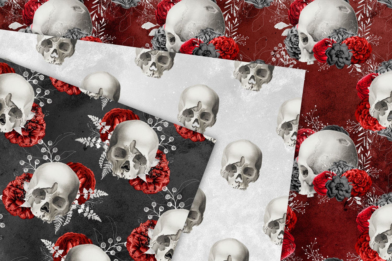 Red Skull Digital Paper Seamless Gothic Skull Patterns With - Etsy