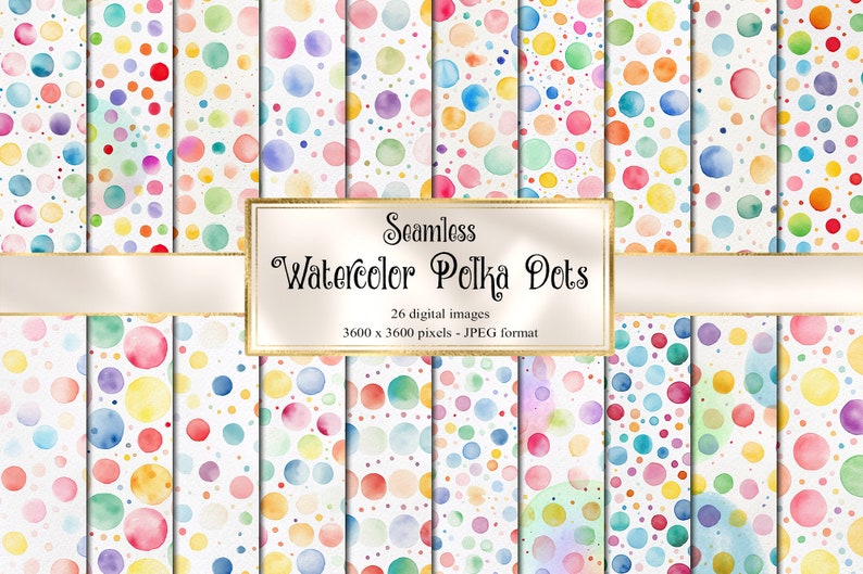 Watercolor Polka Dot Digital Paper, Rainbow Seamless Pattern (digital ...