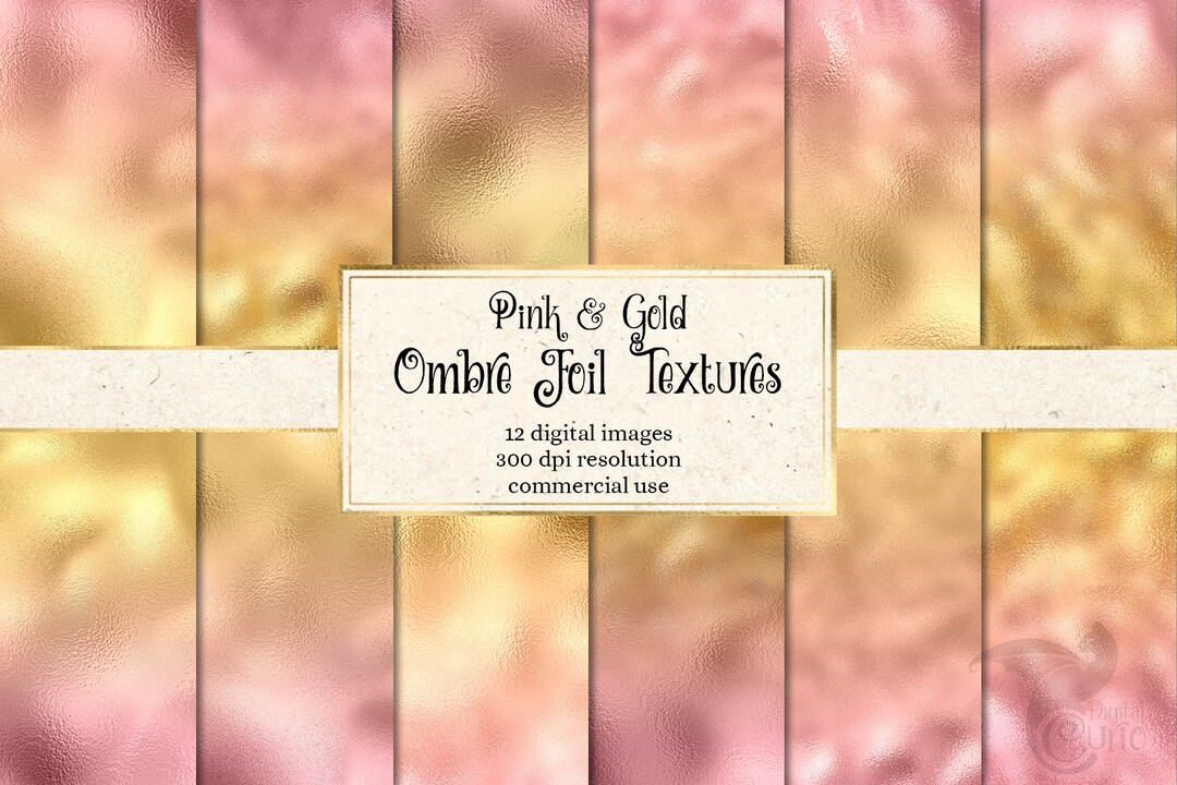 Pink and Gold Ombre Foil Digital Paper, Shimmer Backgrounds Scrapbook ...