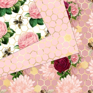 Pink and Gold Bees Digital Paper - Seamless Vintage Bee Patterns ...